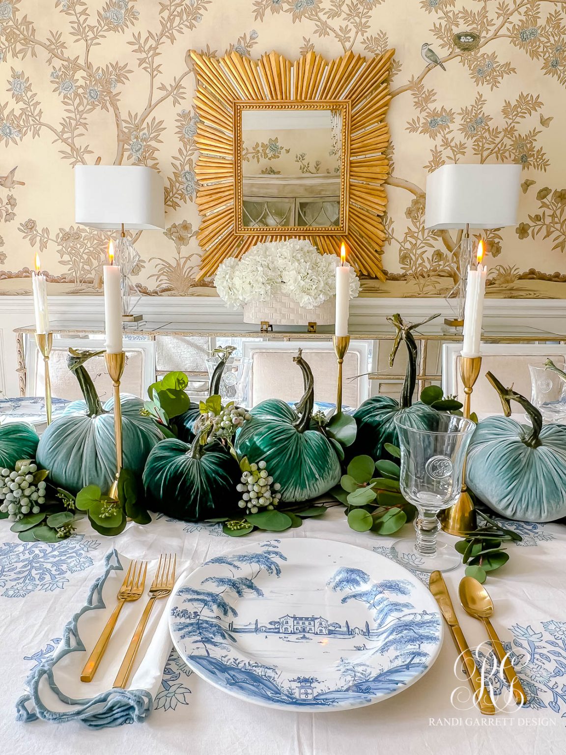 Simple Velvet Pumpkin + Eucalyptus Thanksgiving Table - Randi Garrett ...