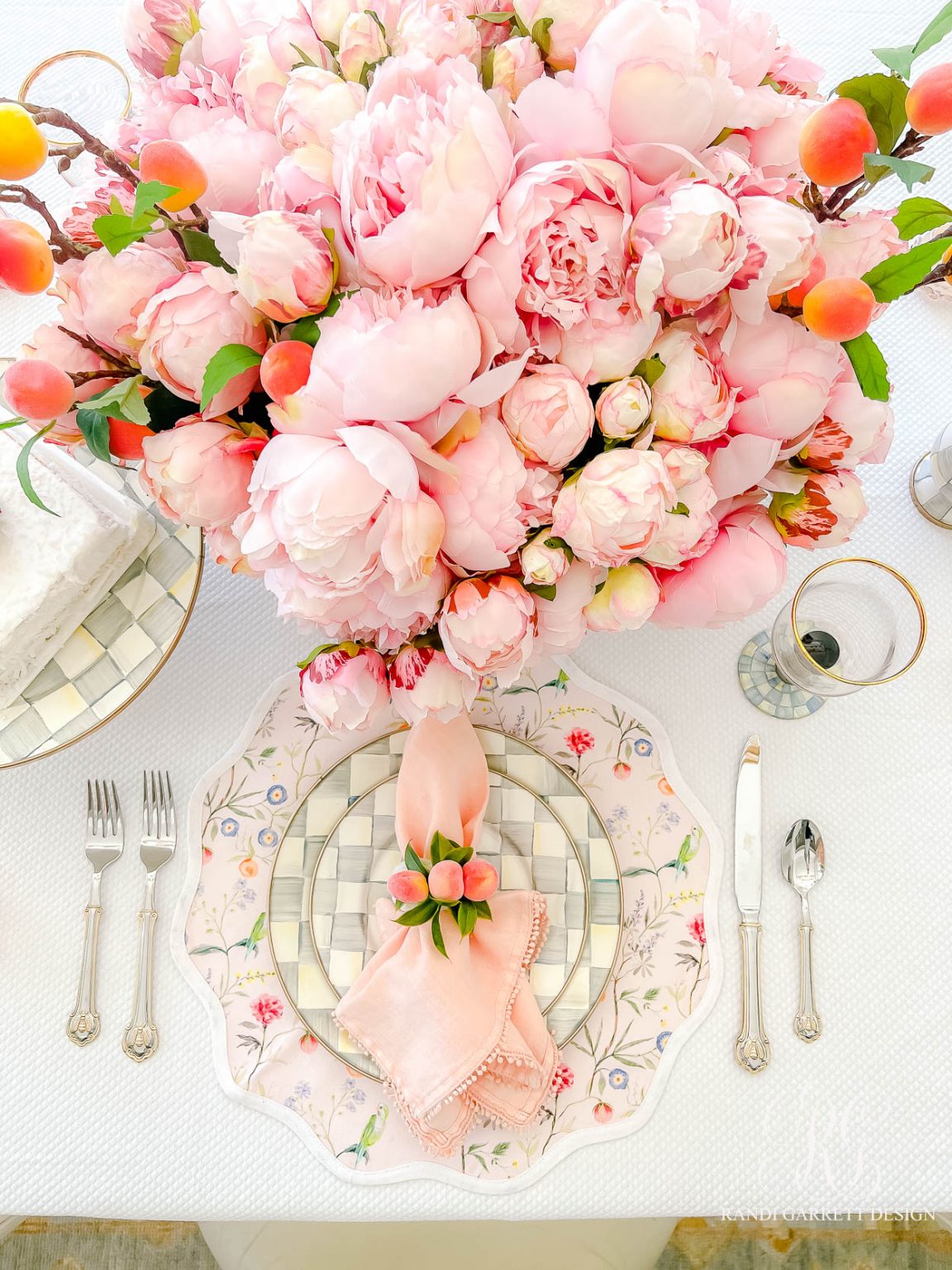 MacKenzie-Childs Sterling Check Peony Table - Randi Garrett Design